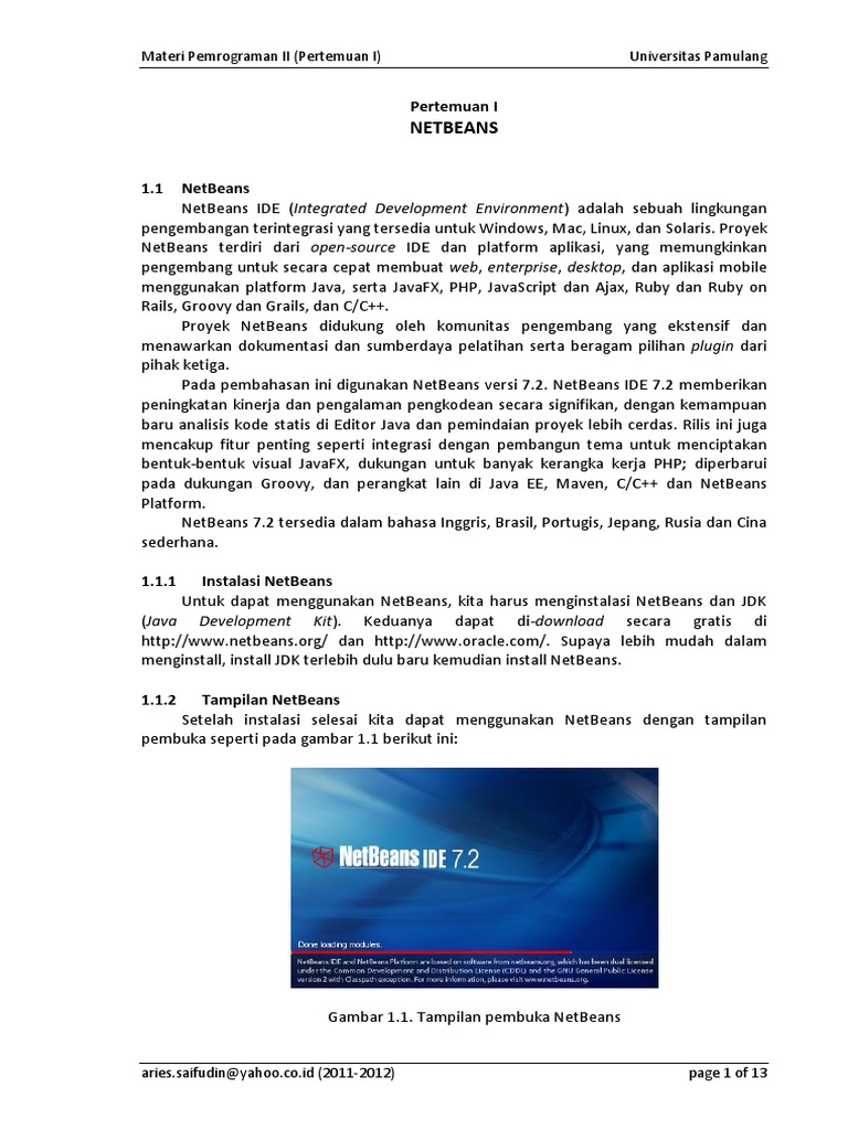 Aries Saifudin - Pemrograman II - 1. Menggunakan Netbeans | PDF