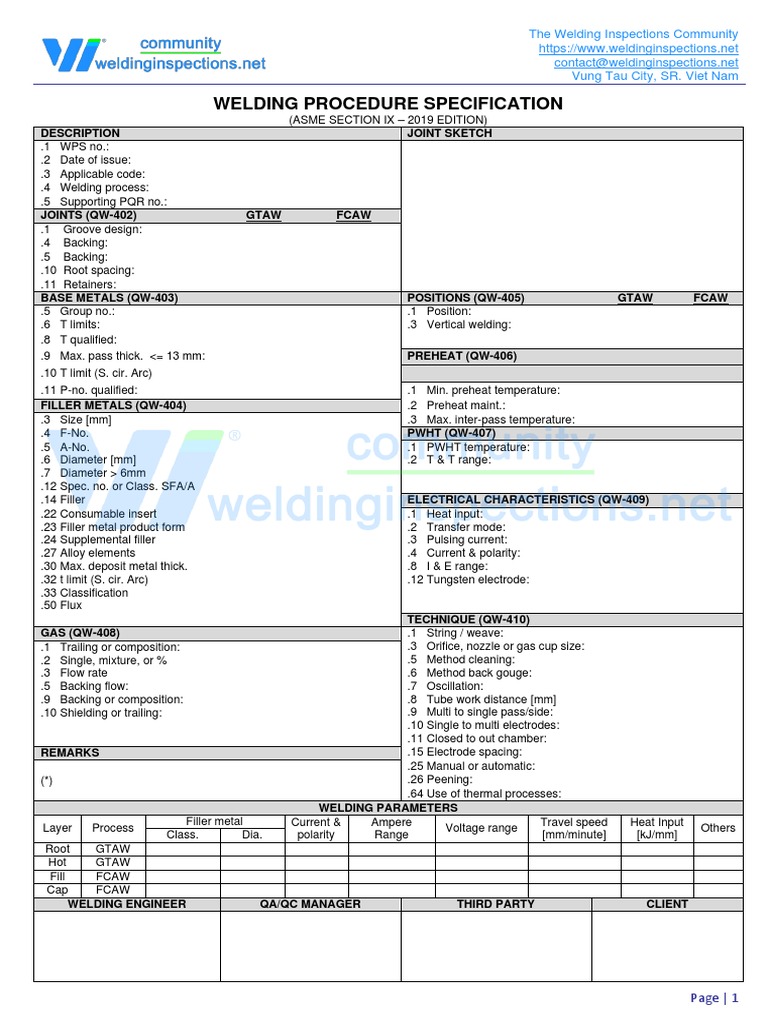 ASME IX - WPS - GTAW FCAW GMAW.pdf | Welding | Materials