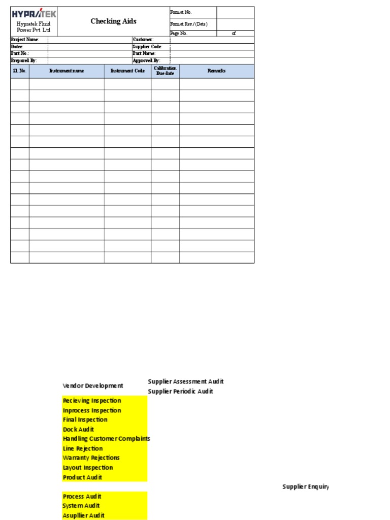 .013-00-Checking Aids | PDF | Business | Technology & Engineering