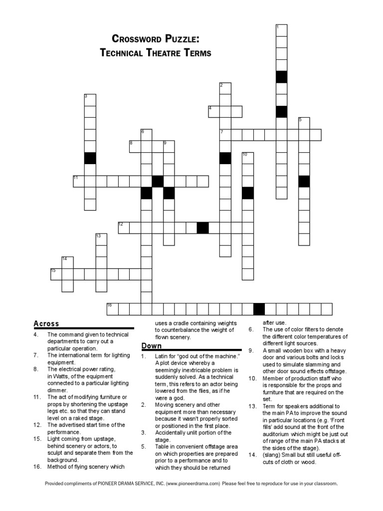 Technical Theatre Terms Crossword Puzzle-1 | PDF | Lighting | Nature