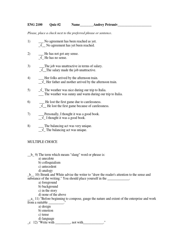 ENG 2100 Quiz #2 F19 | PDF | Adverb | Adjective