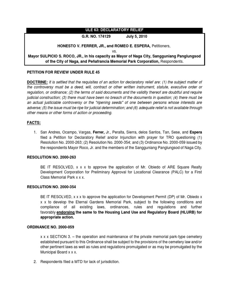 CIV PRO Digest Template | PDF | Declaratory Judgment | Jurisdiction
