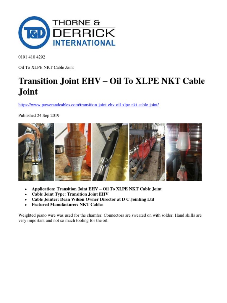 Transition Joint EHV - Oil To XLPE NKT Cable Joint | PDF