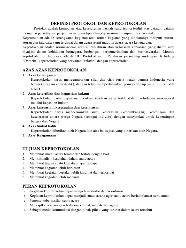 DEFINISI PROTOKOL DAN KEPROTOKOLAN Kelas Xii | PDF