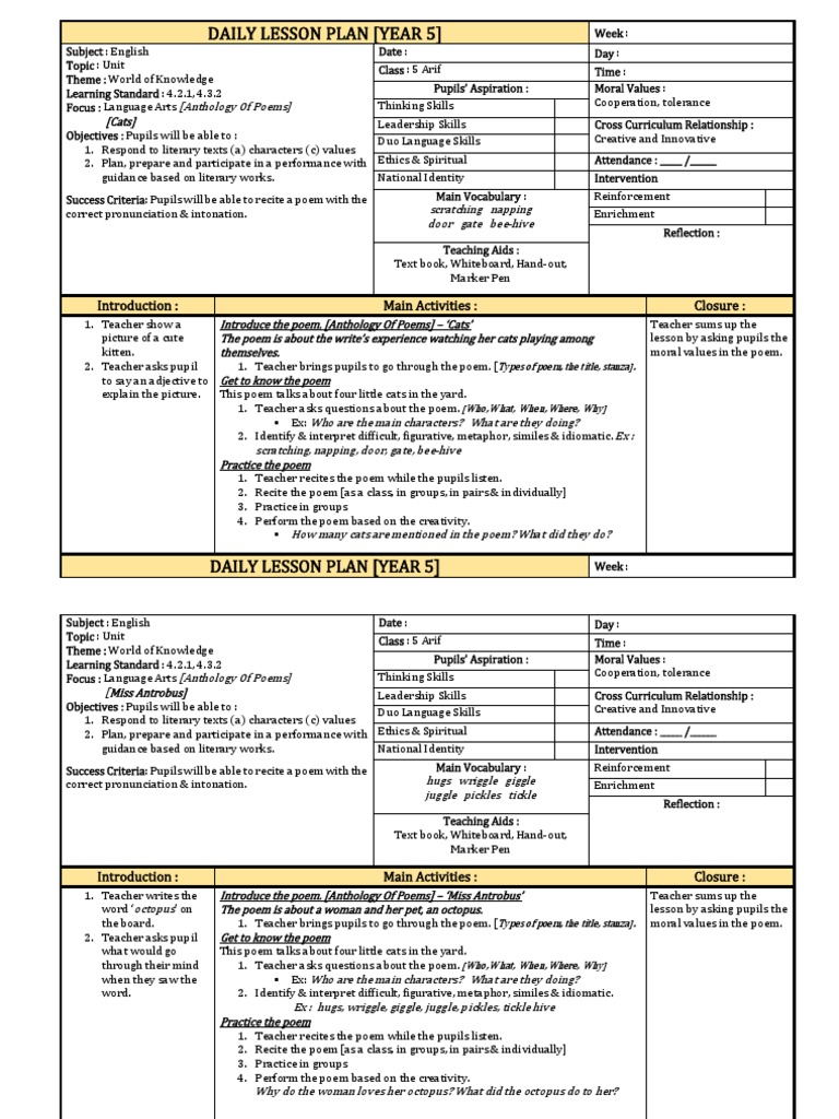 Year 5 Poetry Lesson Plans | PDF | Lesson Plan | Poetry