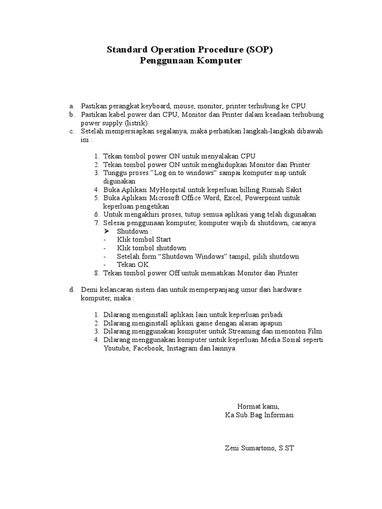 Sop Penggunaan Komputer | PDF