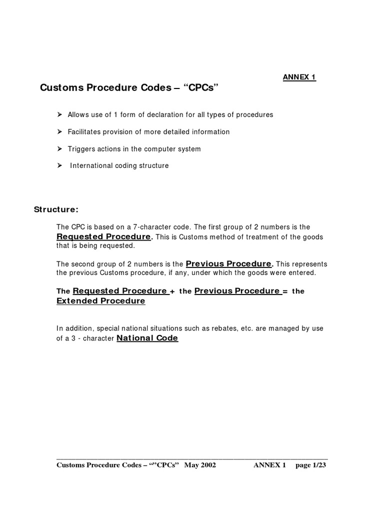 Customs Procedure Codes | Download Free PDF | Rebate (Marketing) | Customs