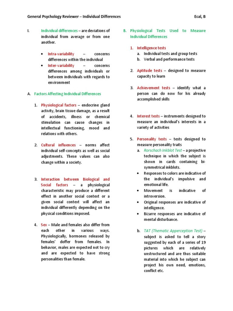 Individual Differences | PDF | Behavioural Sciences | Psychology