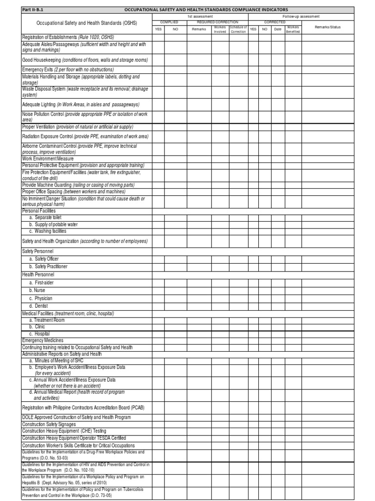 OSH Compliance Form PDF | PDF | Personal Protective Equipment ...