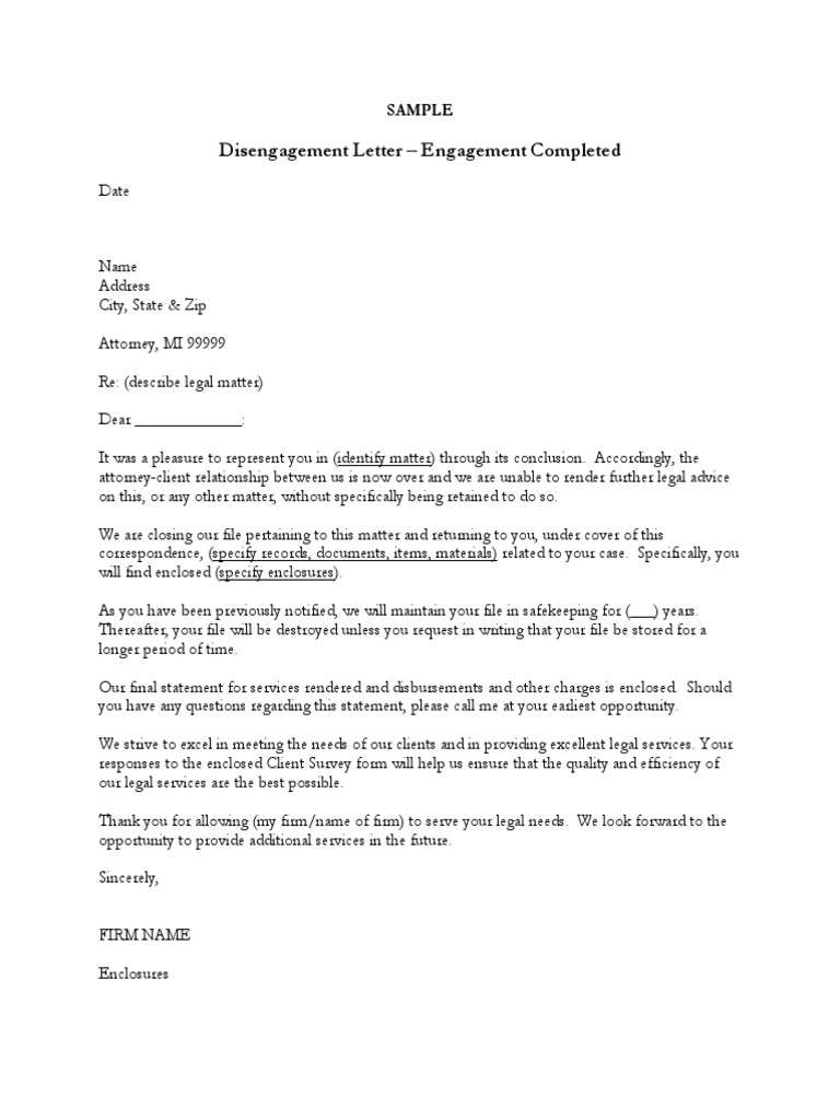 Disengagement Letter Template for Clients | PDF