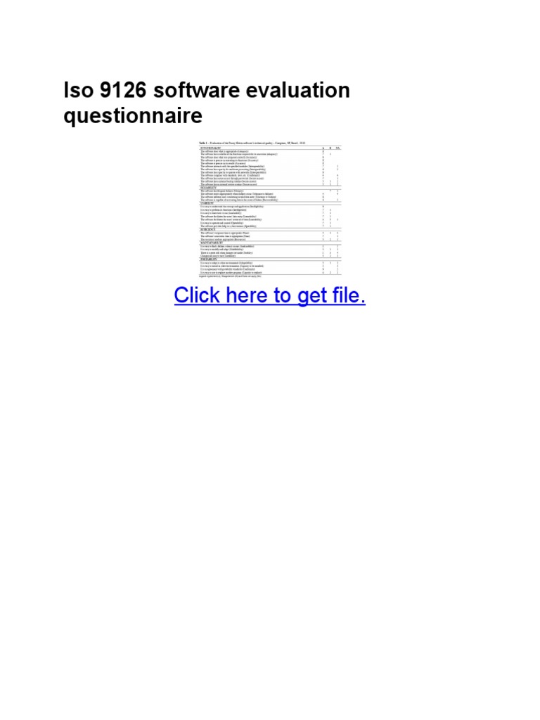 Iso 9126 Software Evaluation Questionnaire | PDF | Software Quality ...