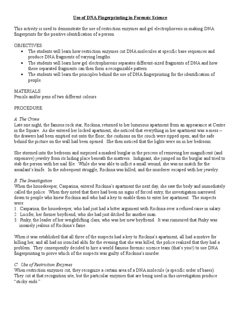 Use of DNA Fingerprinting in Forensic Science | PDF | Gel ...