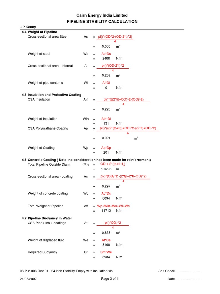 Stability-Calculation For Pipeline | PDF | Buoyancy | Building Engineering