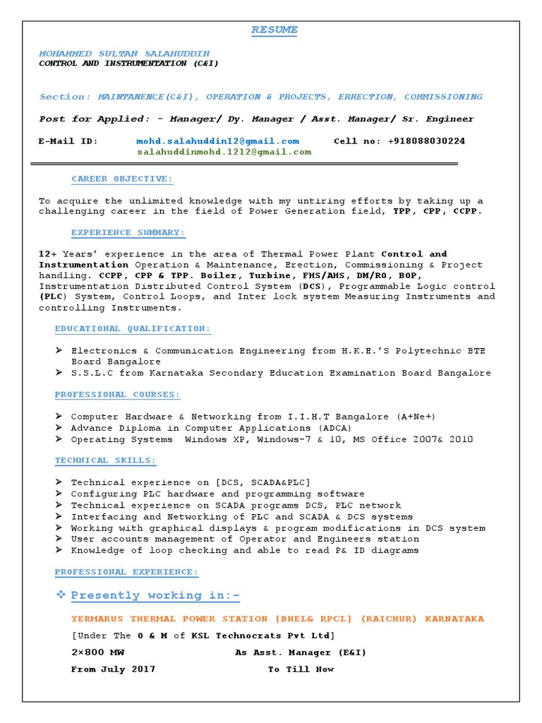 Resume Mohammed | PDF | Programmable Logic Controller | Scada