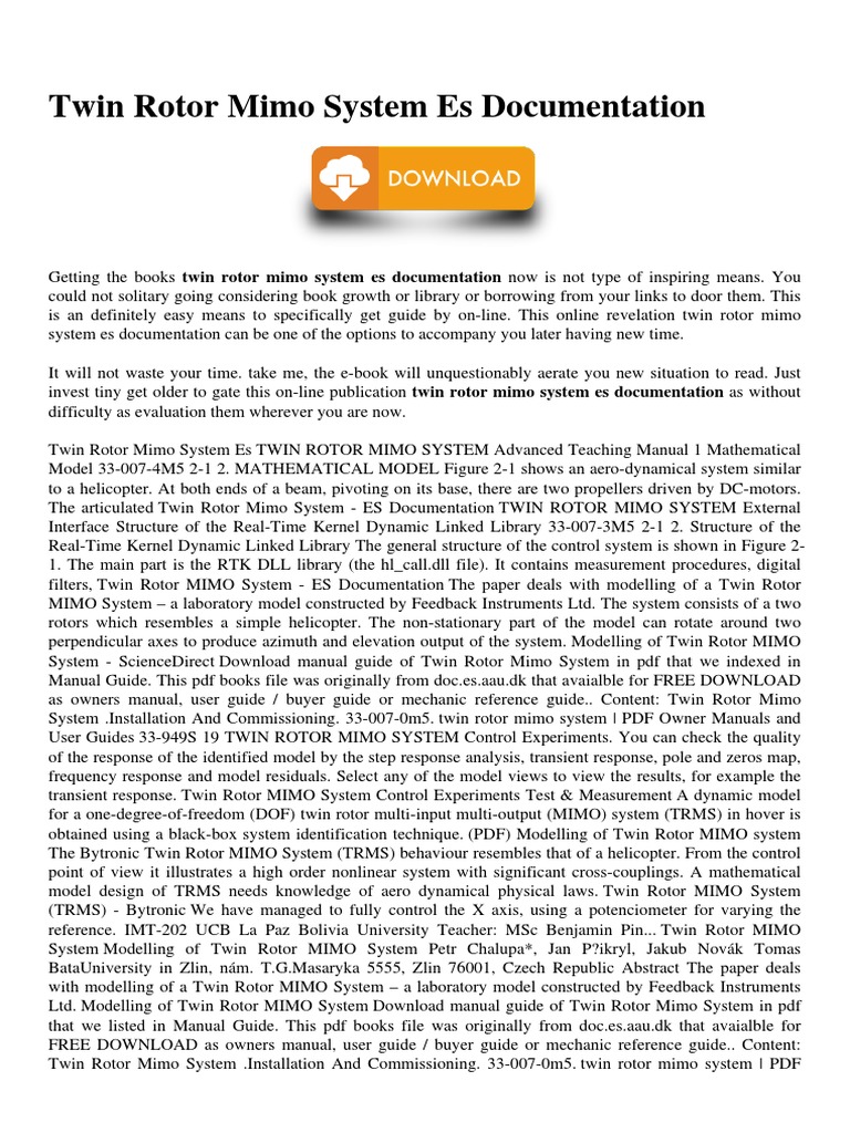 Twin Rotor Mimo System Es Documentation PDF | PDF | Control Theory | Mathematical Model