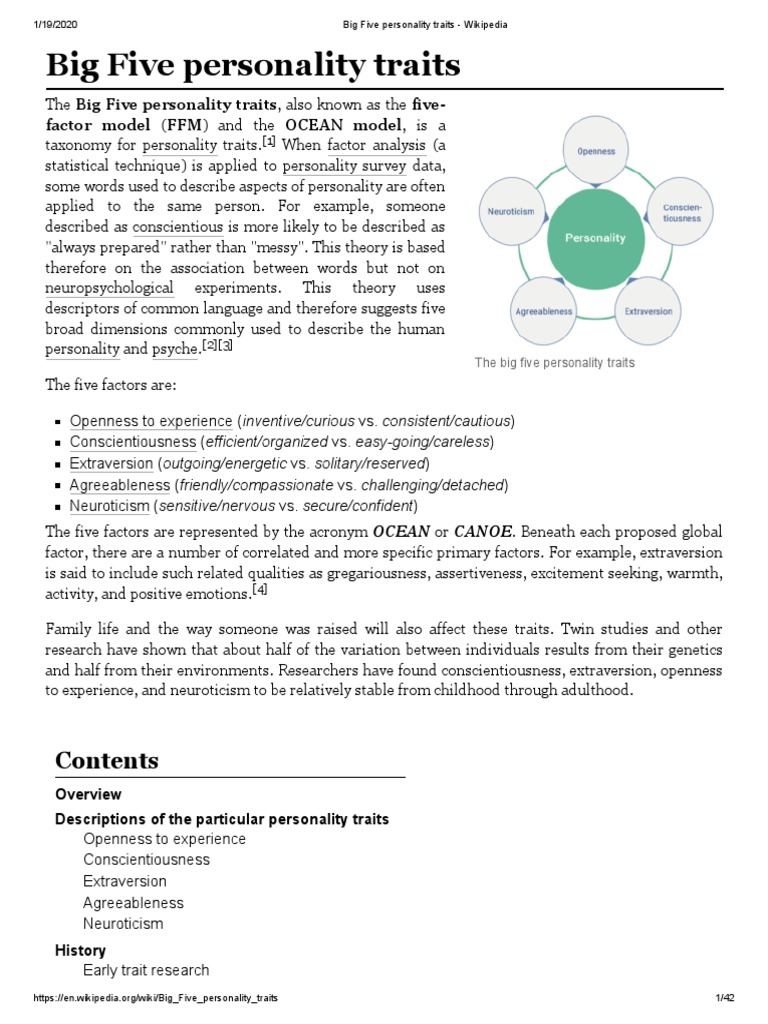 Big Five Personality Traits - Wikipedia PDF | PDF | Extraversion And ...