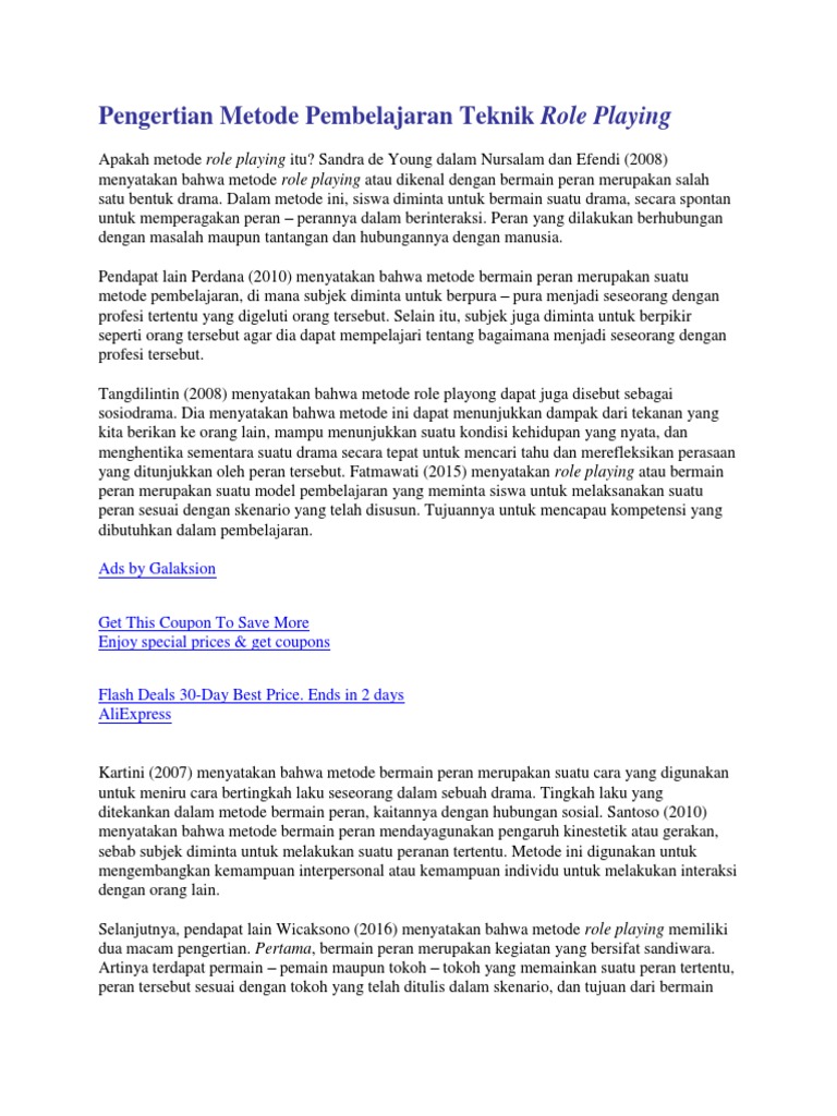 Pengertian Metode Pembelajaran Teknik Role Playing | PDF