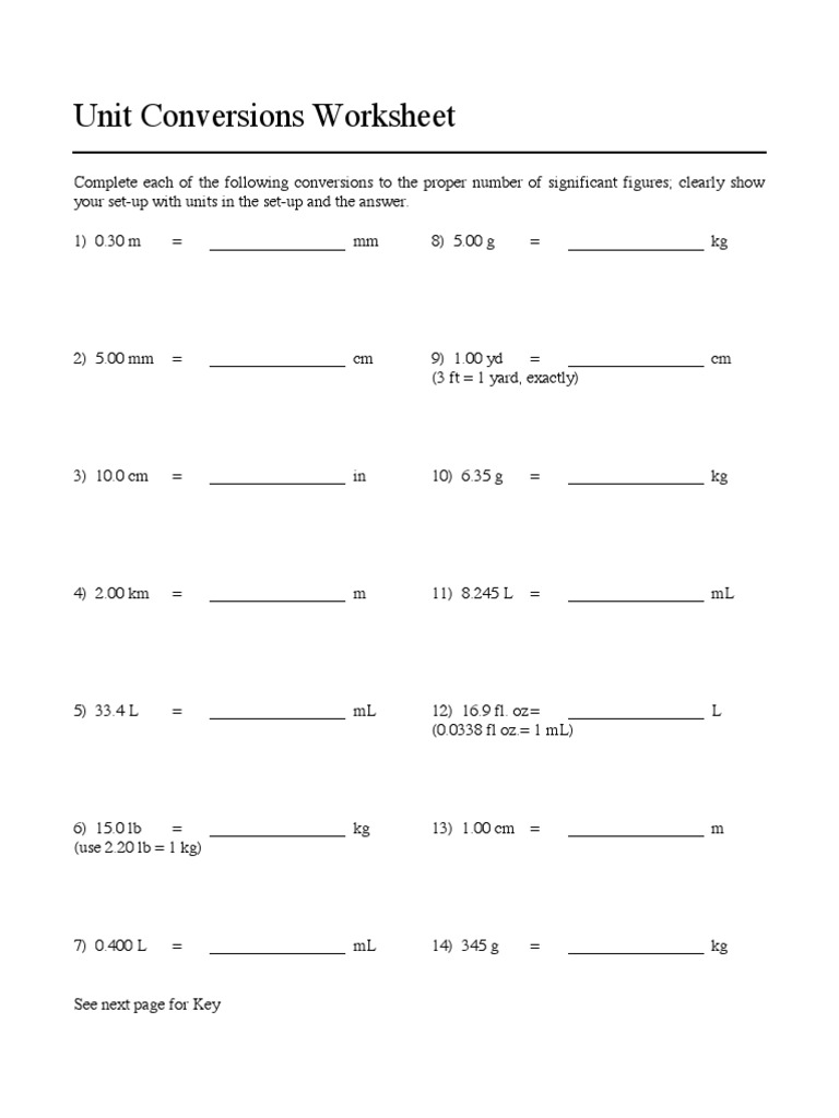Unit Conversion Worksheet | PDF