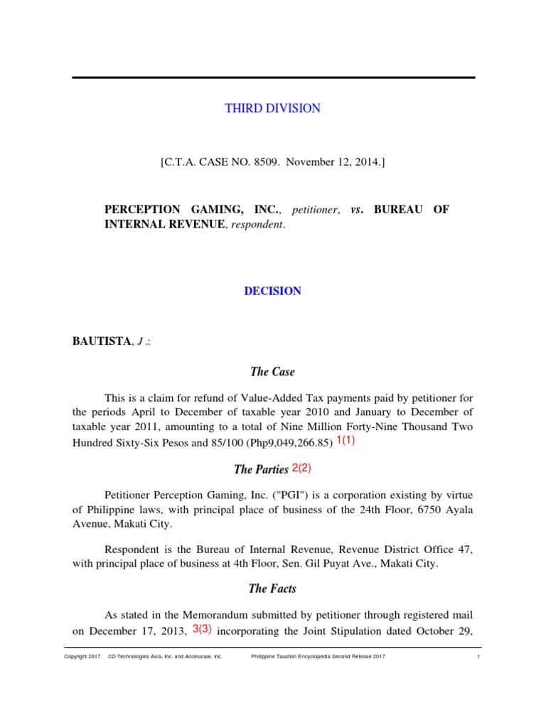 CTA Case No. 8509 | PDF | Value Added Tax | Tax Refund
