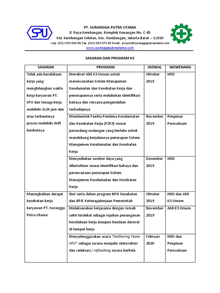 Program Kerja K3 Fahmed | PDF