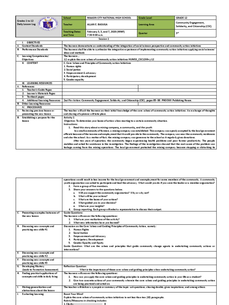 DLL IN CESC LC 12 Core Values | PDF | Community | Learning