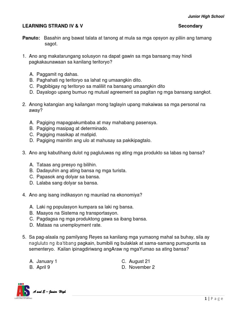 Learning Strand IV V 1 | PDF