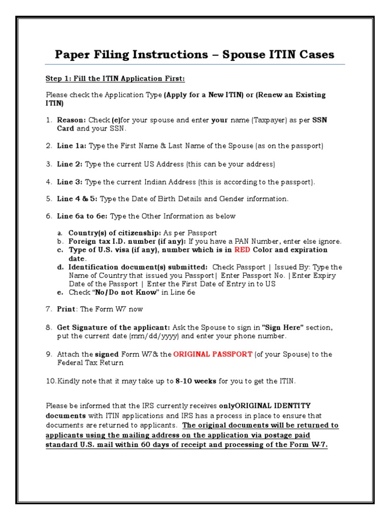 Paper Filing Instructions - Spouse ITIN Cases & Joint Declaration ...