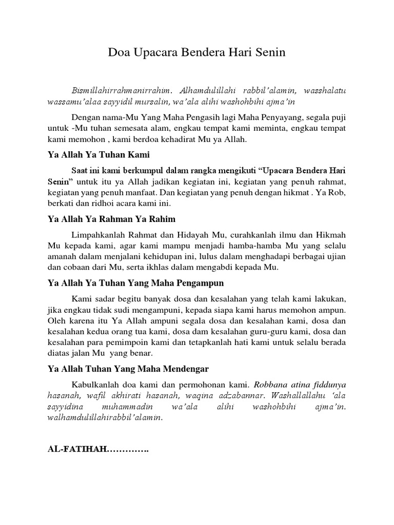 Doa Upacara Bendera Hari Senin | PDF