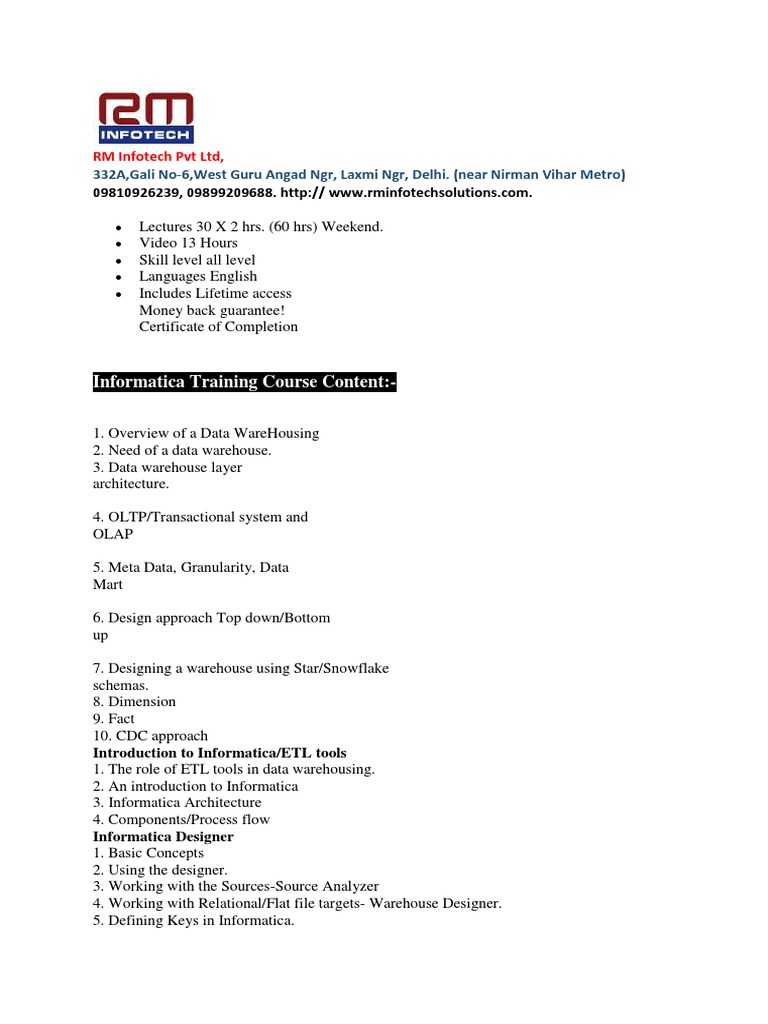 Informatica Power Center Etl Development Pdf Data Warehouse Information Management 