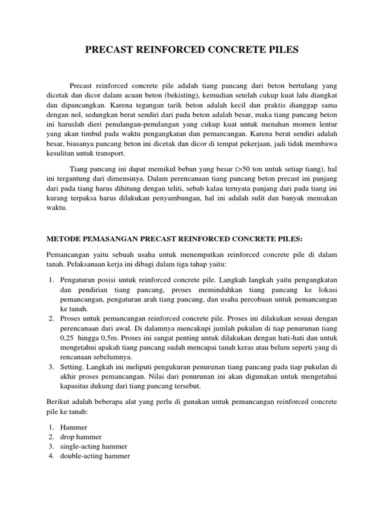 Precast Reinforced Concrete Piles: Applications, Installation Methods ...