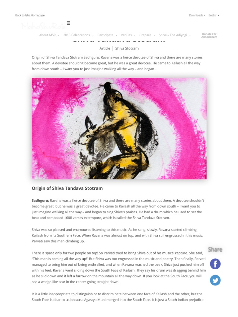 Shiva Tandava Stotram by Ravana - Origin, Lyrics and Meaning | PDF ...
