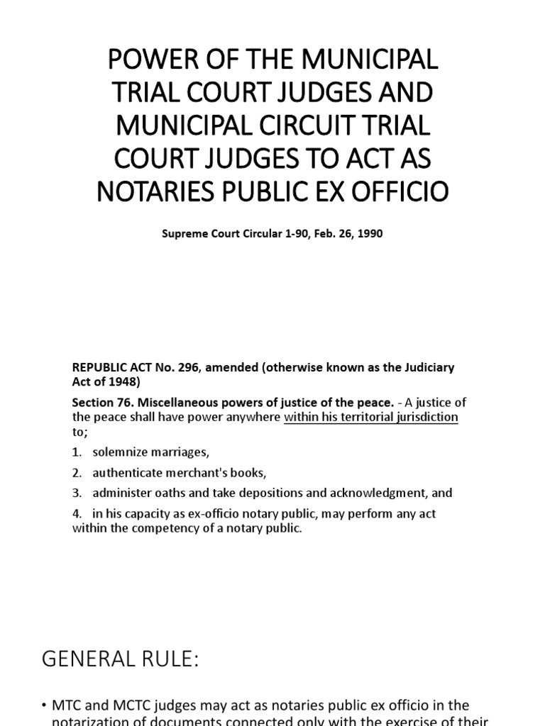 Power of The Municipal Trial Court Judges and Municipal Circuit Trial ...