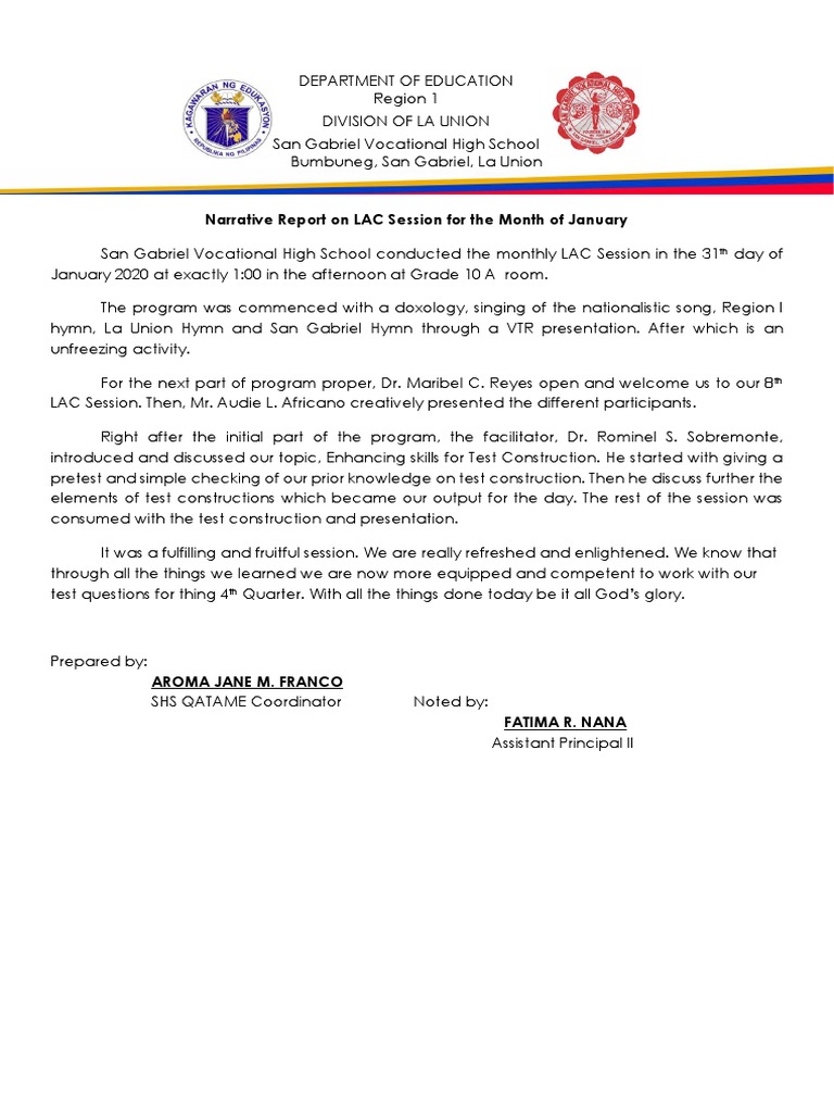 January 2020-Lac Narrative Report | PDF