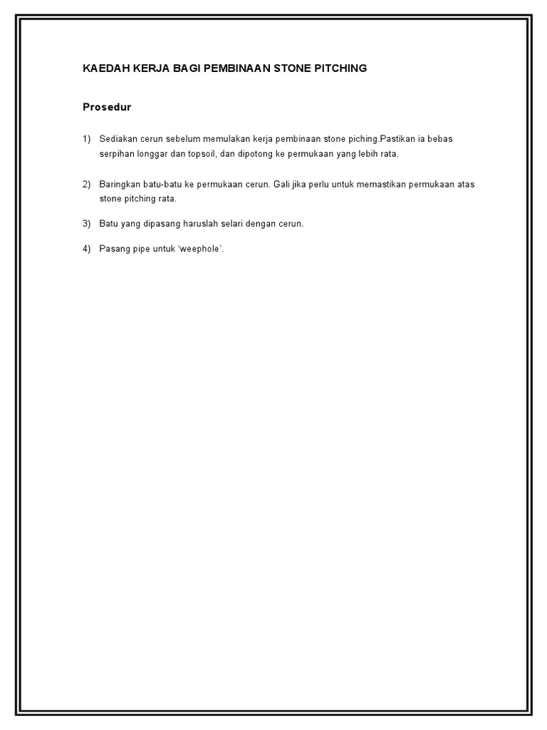 Method Statement Stone Pitching | PDF