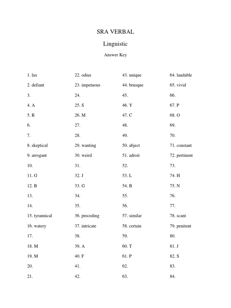 SRA Answer Key | PDF