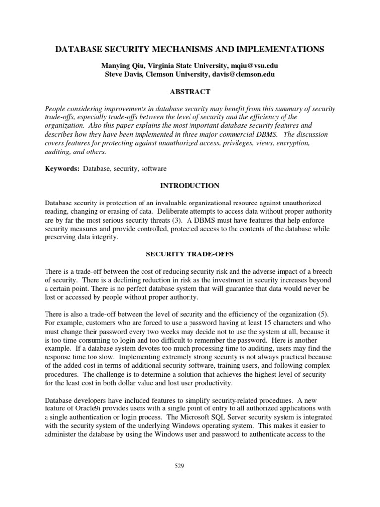 Database Security Mechanisms and Implementations | PDF | Oracle Database | Ibm Db2