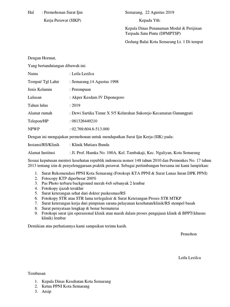Surat Permohonan DPM-PTSP Leila | PDF