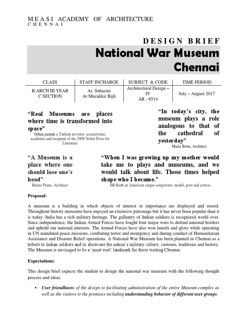 National War Museum Design Brief | PDF | Art Museum | Museum