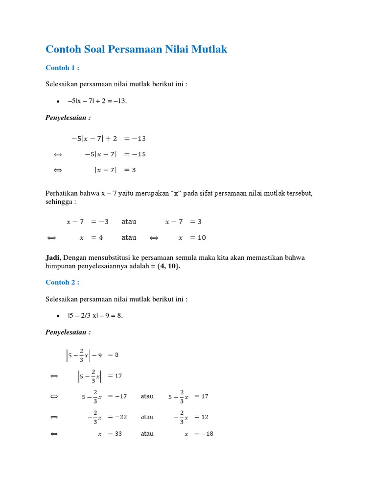 Contoh Soal Persamaan Nilai Mutlak | PDF