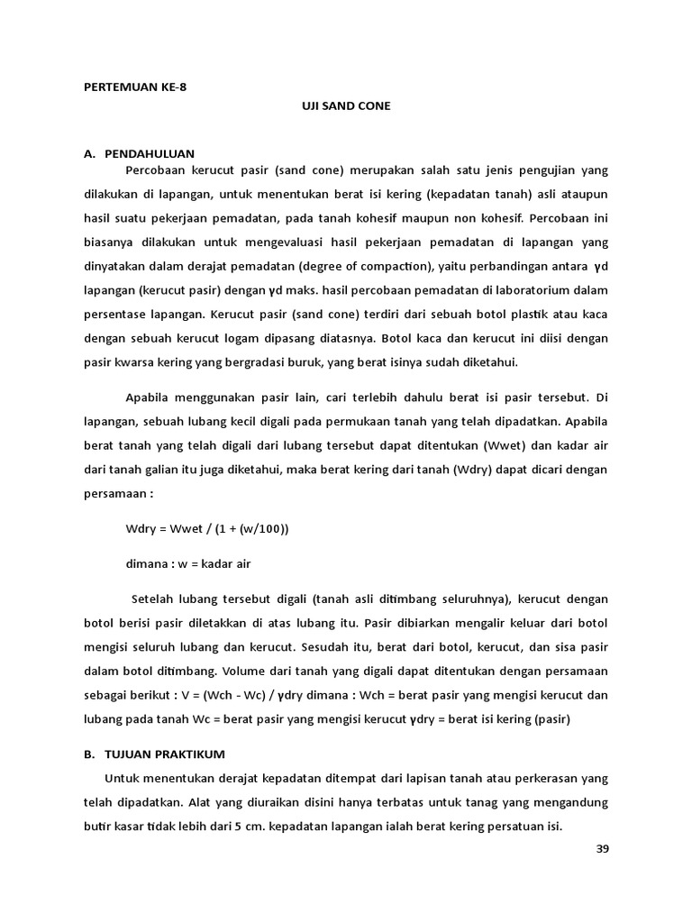 Laporan - Praktikum - Uji Sand Cone | PDF