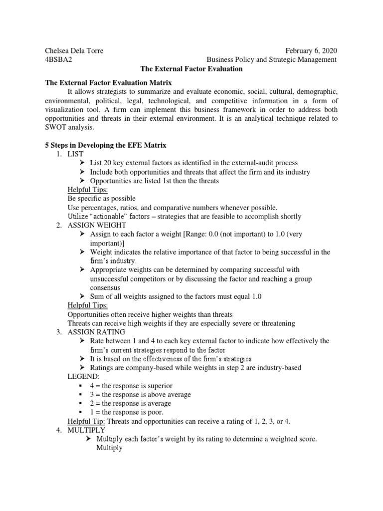 EFE Matrix Strategic Management | PDF | Strategic Management | Swot ...