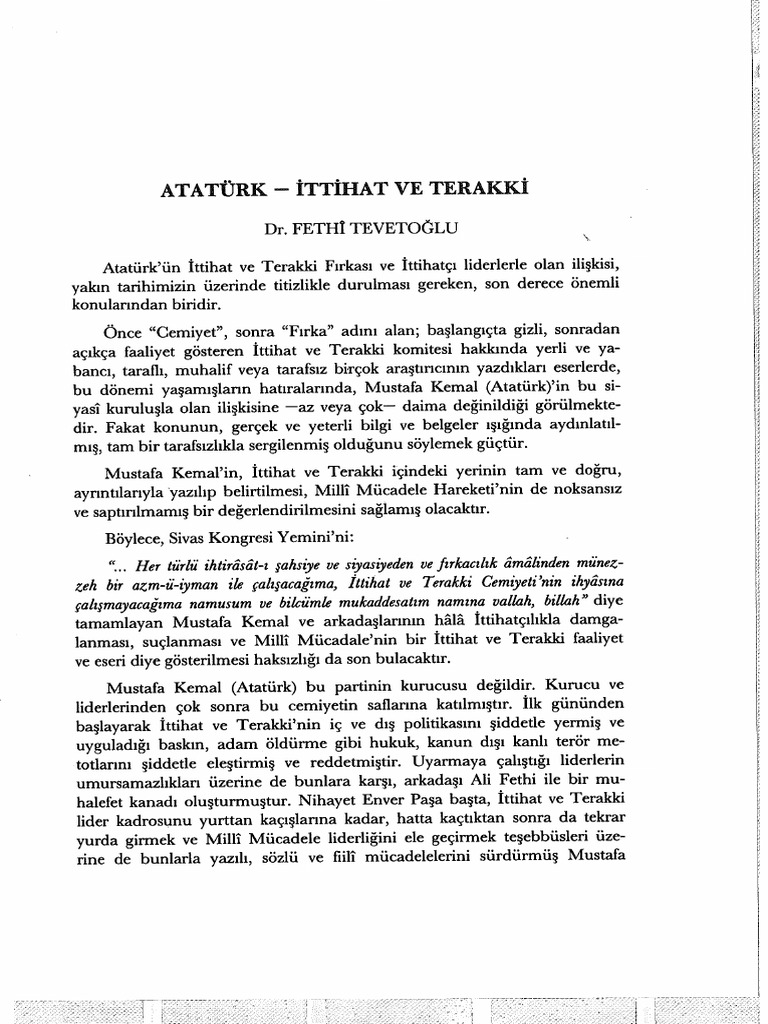 Fethî TEVETOĞLU Atatürk İttihat Ve Terakki | PDF
