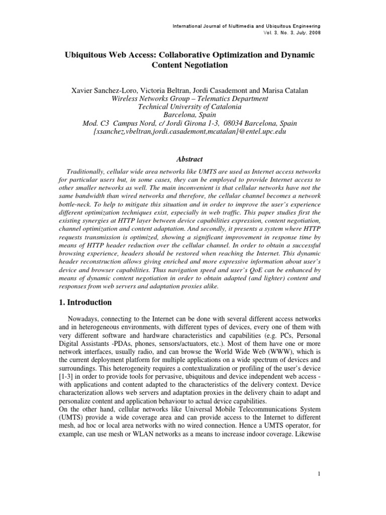 Ubiquitous Web Access: Collaborative Optimization and Dynamic Content Negotiation | PDF | Proxy ...