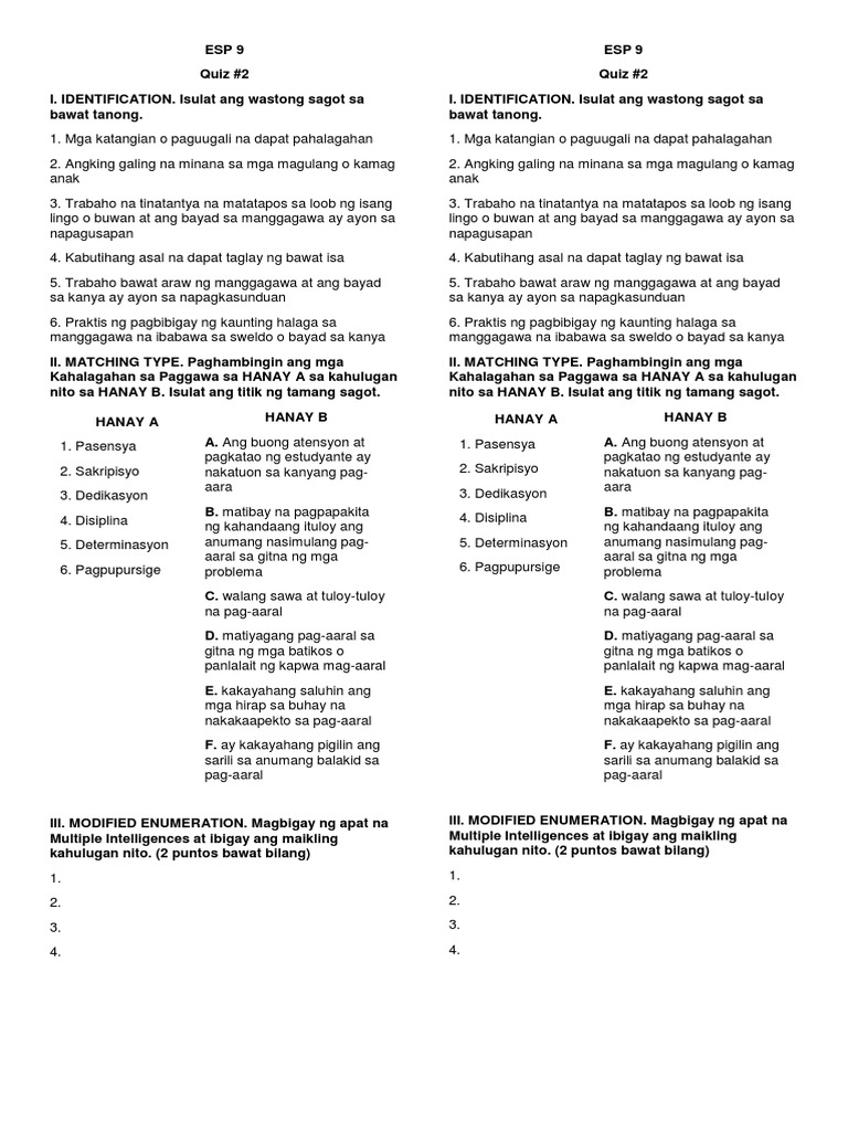 Esp 9 Quiz 2 | PDF