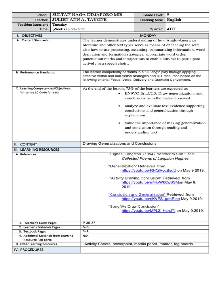 English 9 Drawing Generalization and Conclusion | PDF | Educational ...