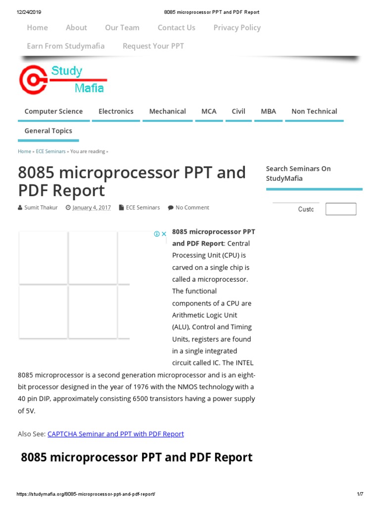 8085 Microprocessor PPT and PDF Report | PDF | Central Processing Unit | Random Access Memory