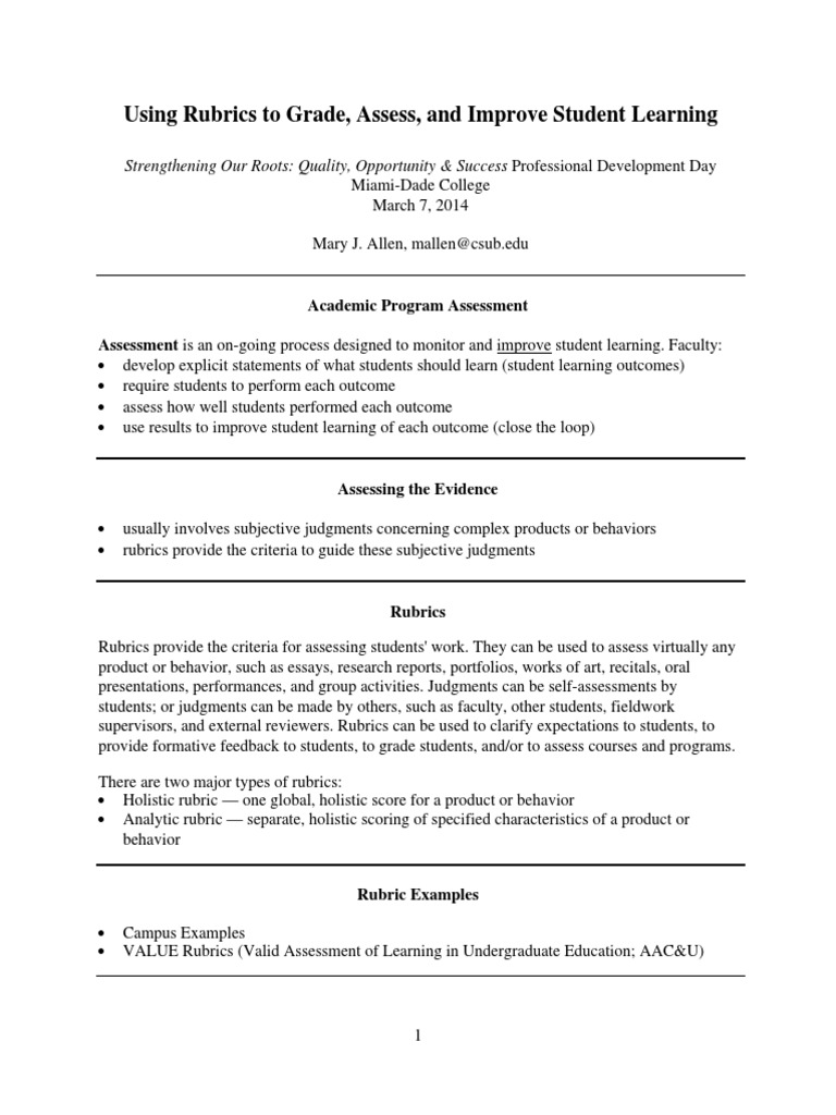 4.1 Rubric Workshop Handout-Mary Allen PDF | PDF | Rubric (Academic ...