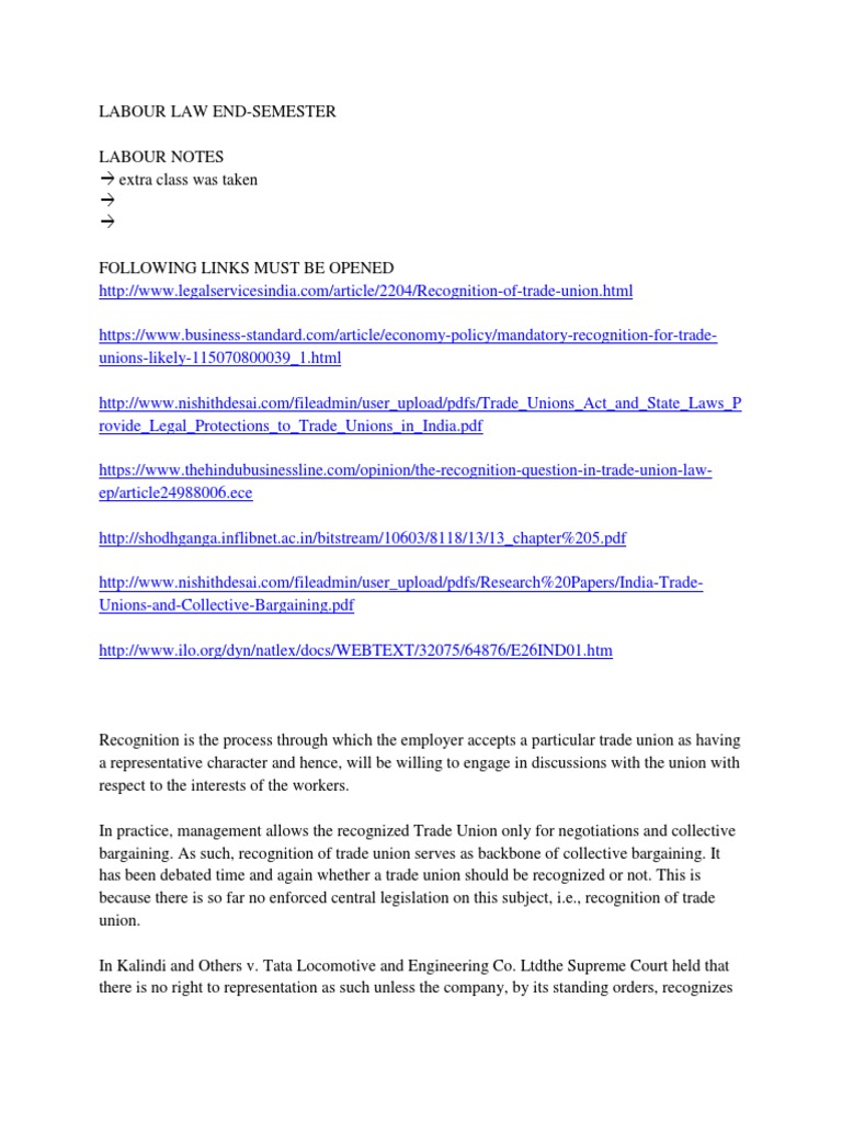 Trade Union Recognition and Collective Bargaining | PDF | Trade Union ...