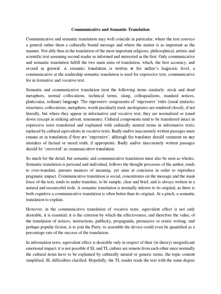 Features of Semantic and Communicative Translation: A Comparison of ...