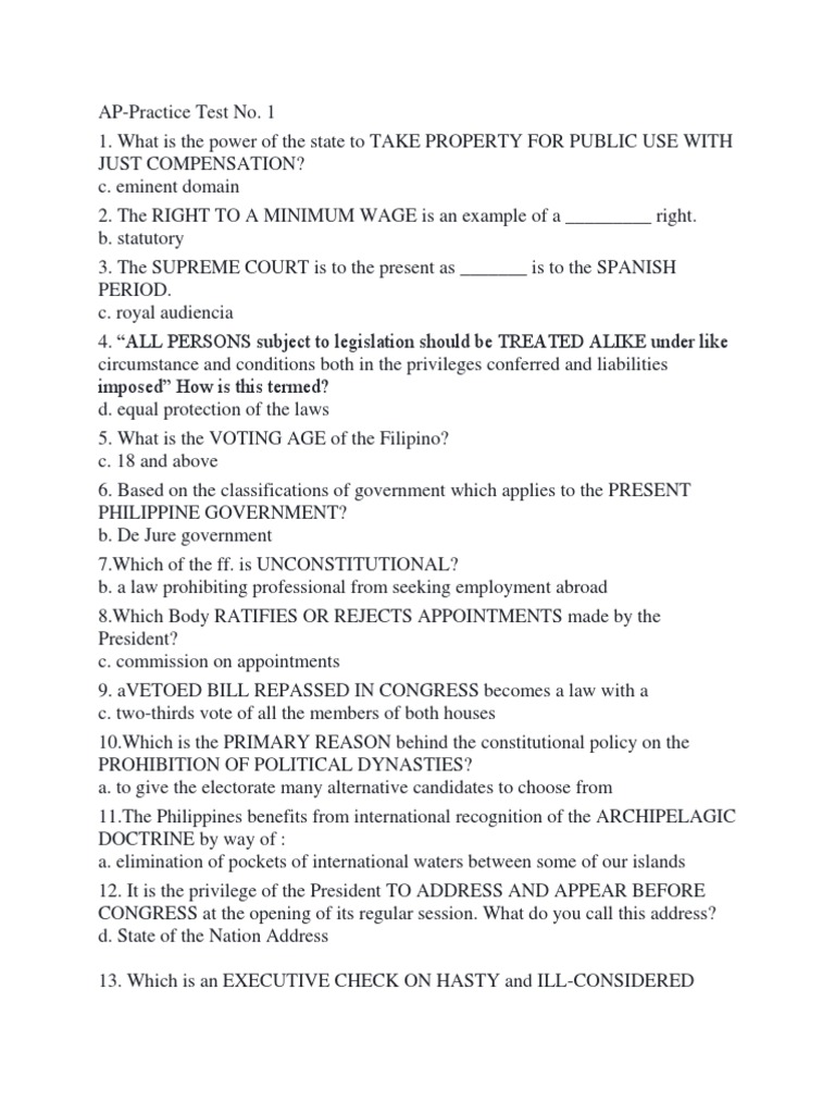 AP-Practice Test No. 1 | PDF | Philippines | President Of The Philippines